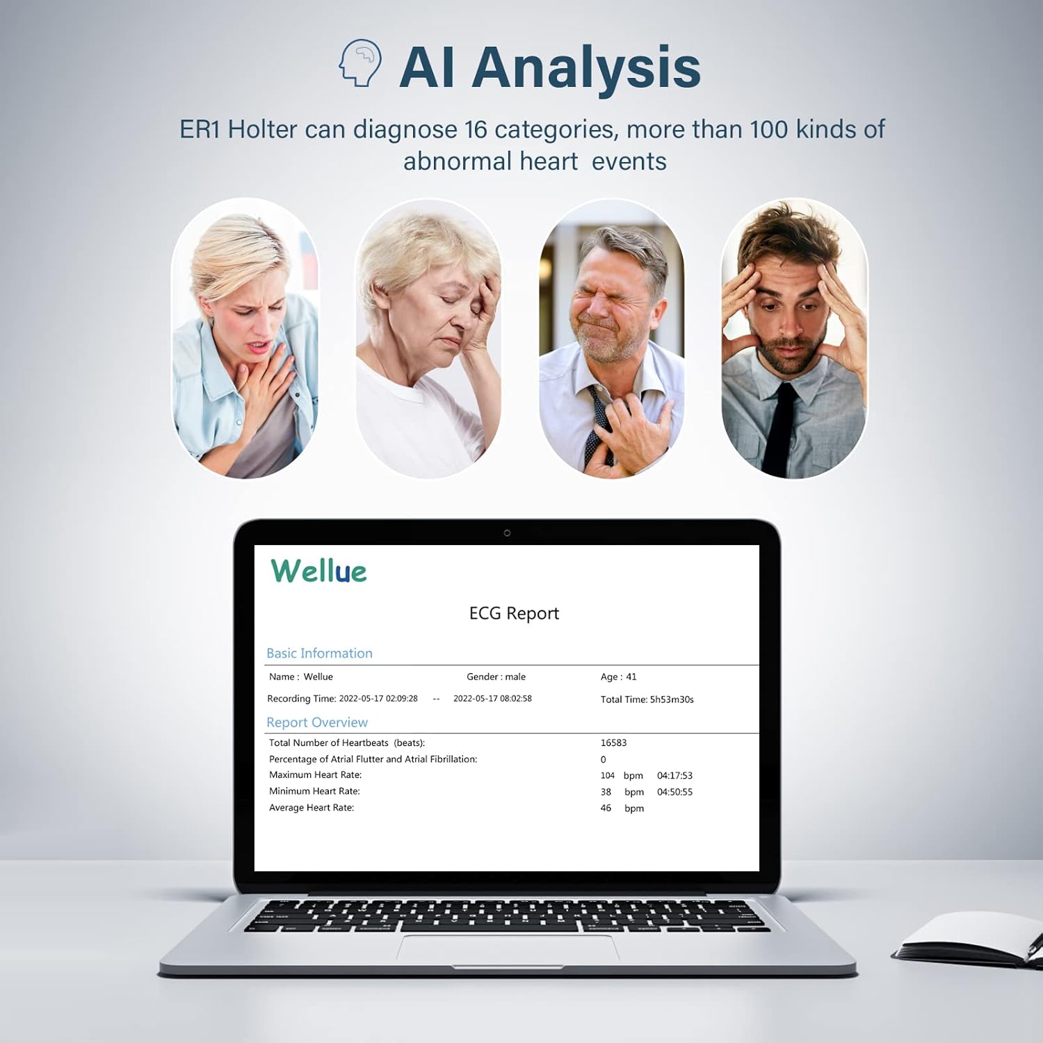 قیمت و خرید دستگاه مانیتور نوار قلب Wellue ER1، ضبط کننده حرفه ای هولتر ...